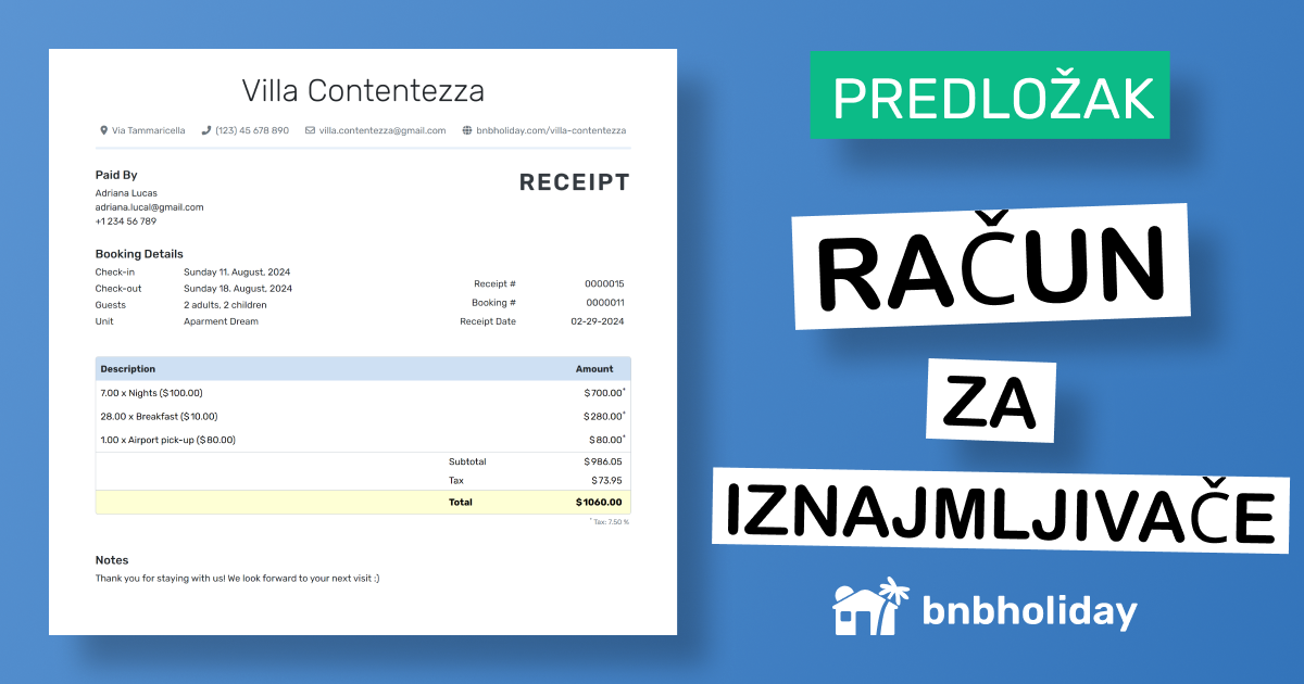 Primjer računa za iznajmljivače | Ispunite, ispišite ili preuzmite
